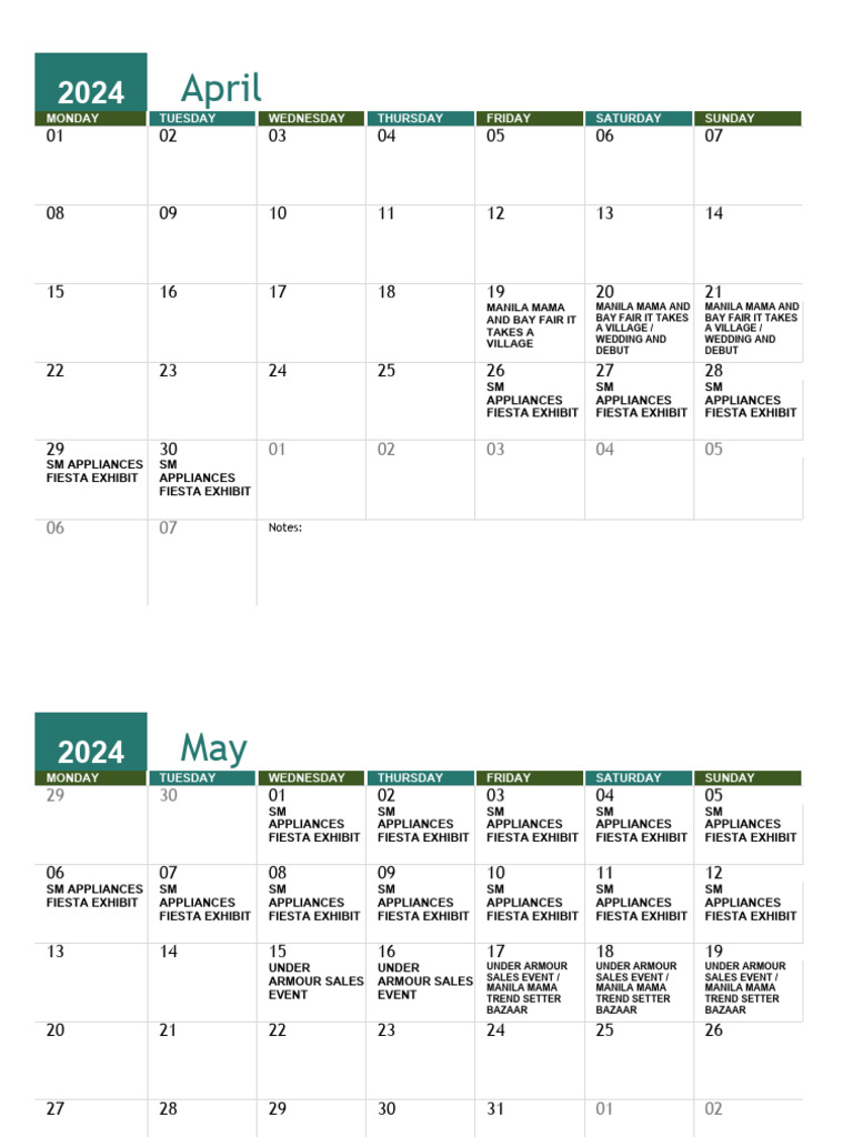 2024 Event Calendar and Notes | PDF