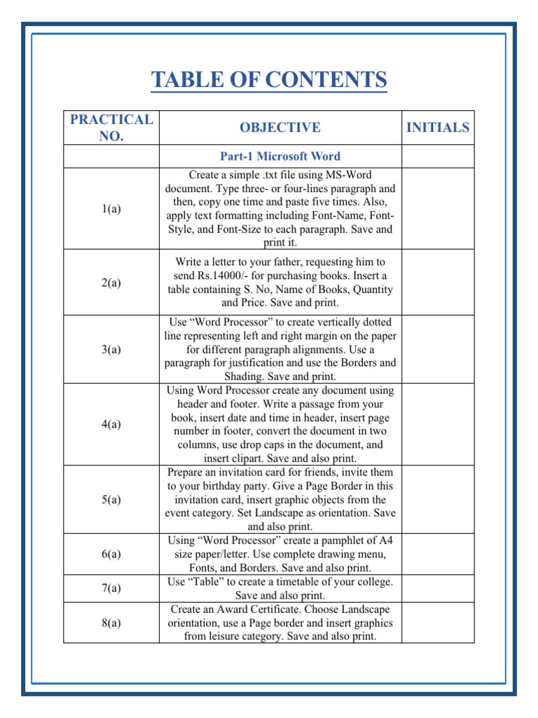 Computer Practicals Table of Contents XI | Download Free PDF ...