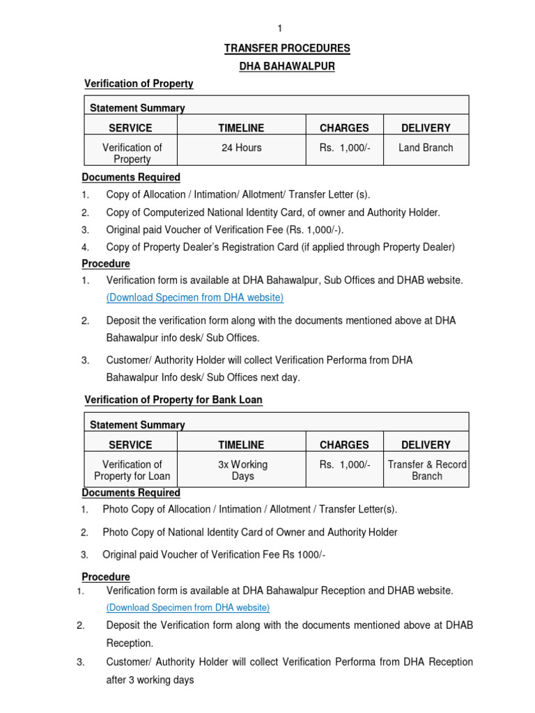 DHA Transfer Procedure | Download Free PDF | Sales | Identity Document