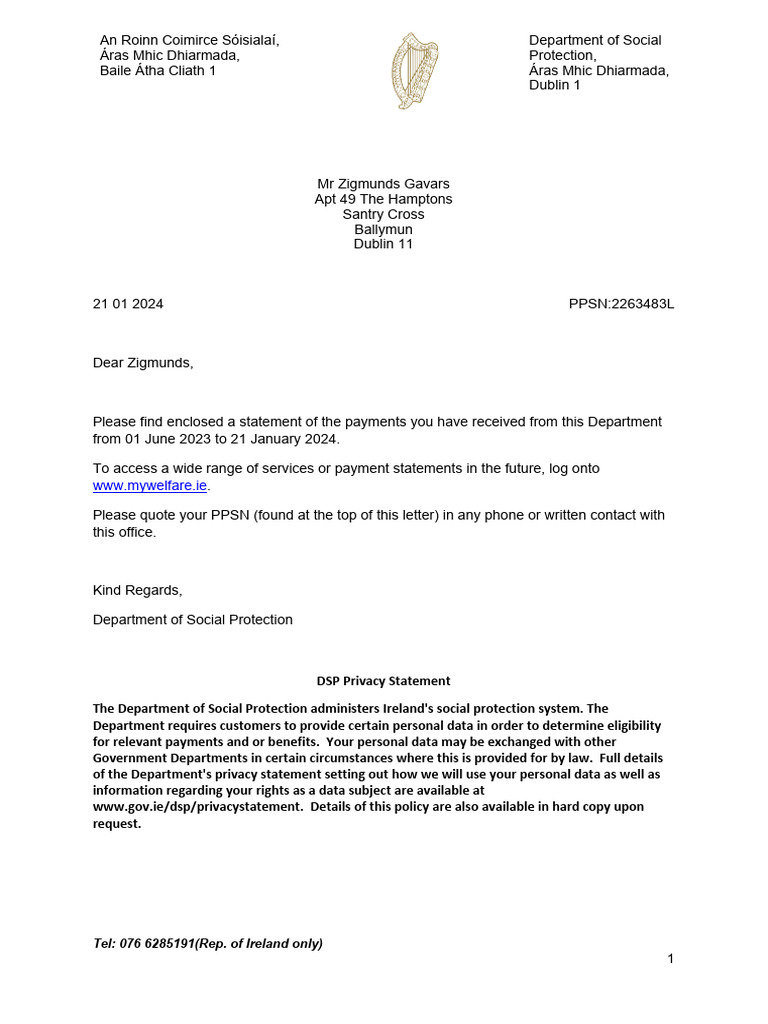 MyWelfare Payment Statement Summary | PDF | Welfare | Social Security