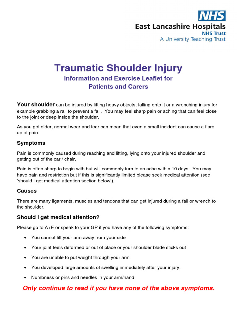 Traumatic Shoulder Injury - Patient Information and Exercises - PHYSIO ...