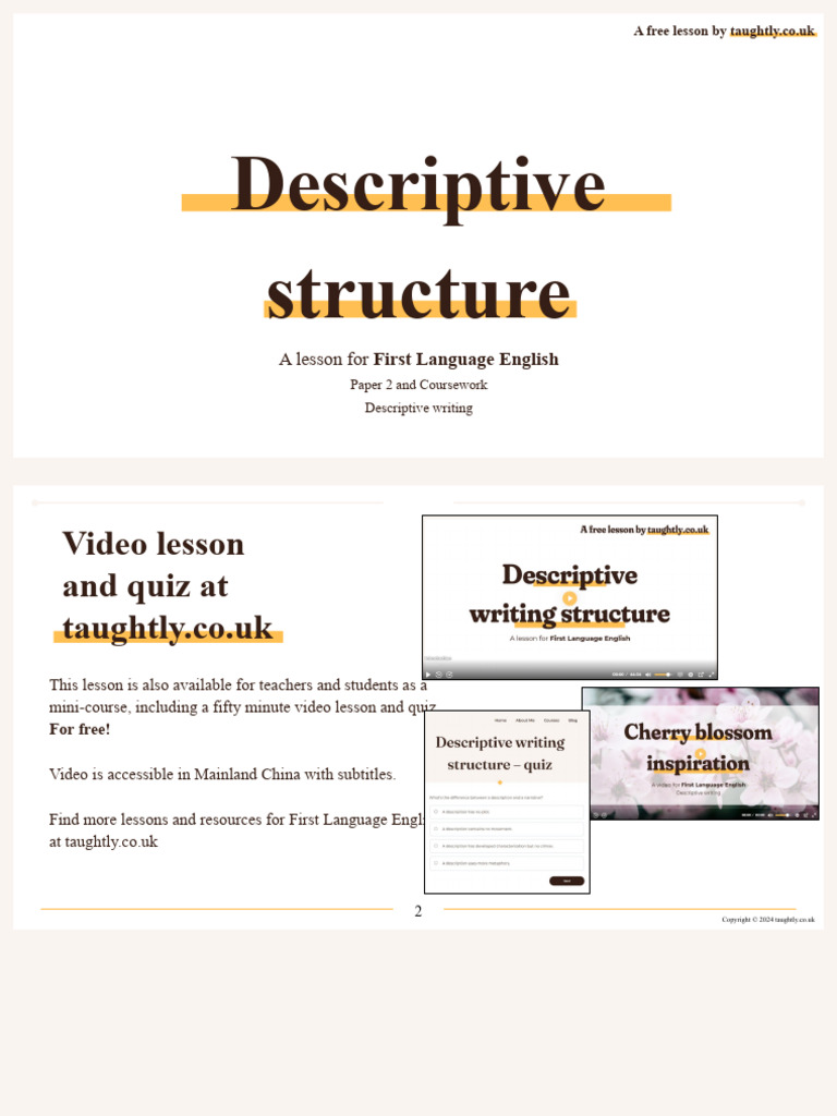 Descriptive Writing Structure TES Version | PDF | Proofreading | Vocabulary