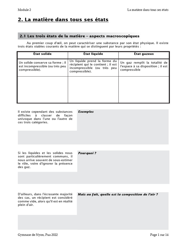 États de la matière : solide, liquide, gaz | PDF | Température | Cristal