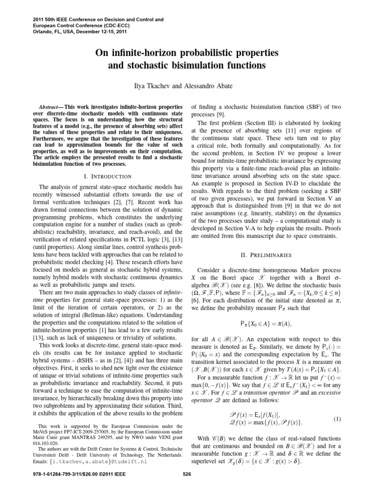 On Infinite-Horizon Probabilistic Properties and Stochastic Bisimulation Functions | PDF ...