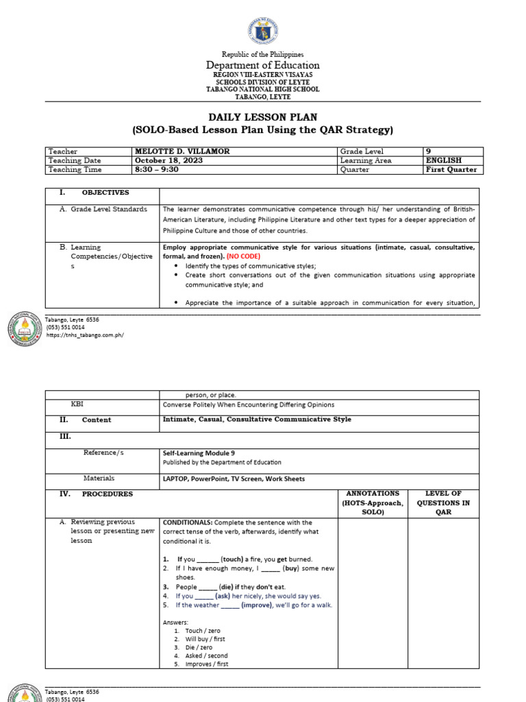 Co1 LP 23-24 | PDF | Learning | Lesson Plan