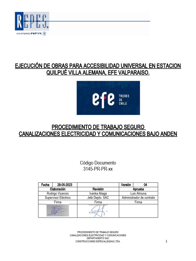 3145-PR-PR-39 Procedimiento Canalizaciones Eléctricas bajo anden CAG rev2 | PDF | Gestión de ...