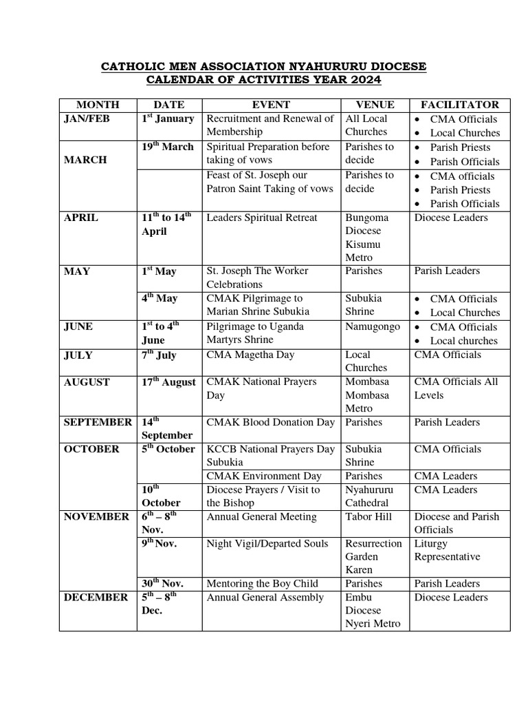 Catholic Men Association - Calendar of Events - Kanyi | PDF | Catholic ...