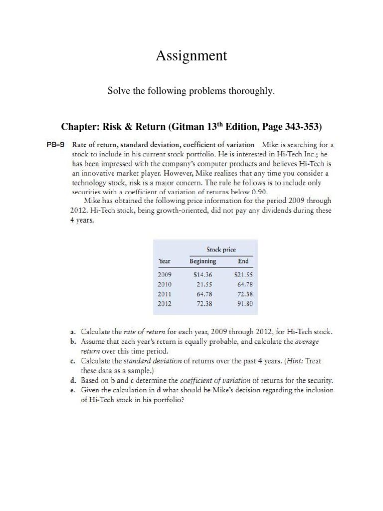 Portfolio Analysis Assignment Guide | PDF