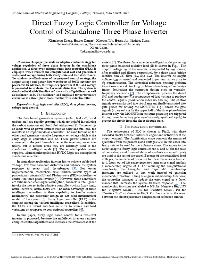 Direct Fuzzy Logic Controller For Voltage Control of Standalone Three Phase Inverter | Download ...