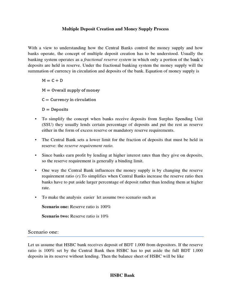 Multiple Deposit, Money Supply Note | PDF | Reserve Requirement | Banks