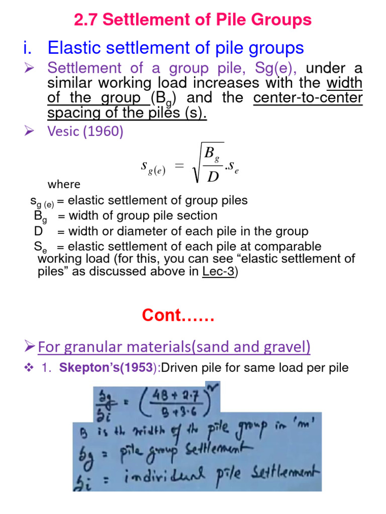 Lec-5 Settlement of pile groups | PDF | Deep Foundation | Stress (Mechanics)