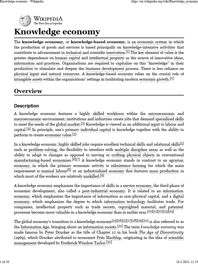 Knowledge Economy - Wikipedia | PDF | Knowledge Economy | Economies