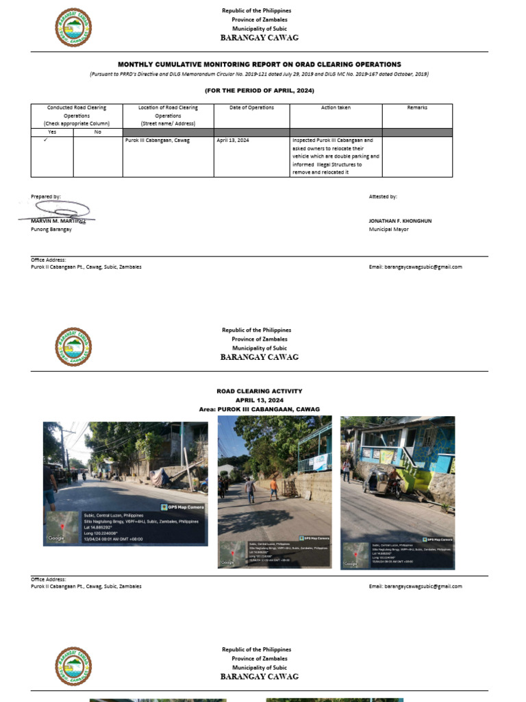 Monthly Cumulative Monitoring Report On Orad Clearing Operations | PDF