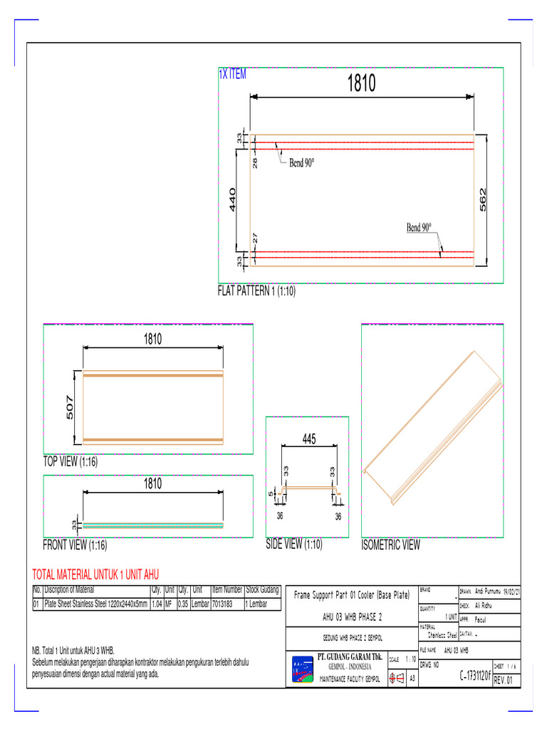 Frame Cooler AHU 3 WHB Rev01 | PDF