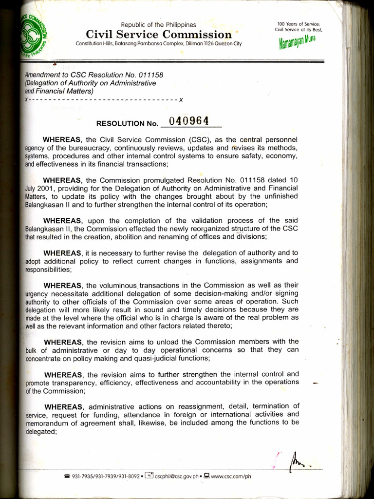 CSC Resolution No. 04-0964 | PDF