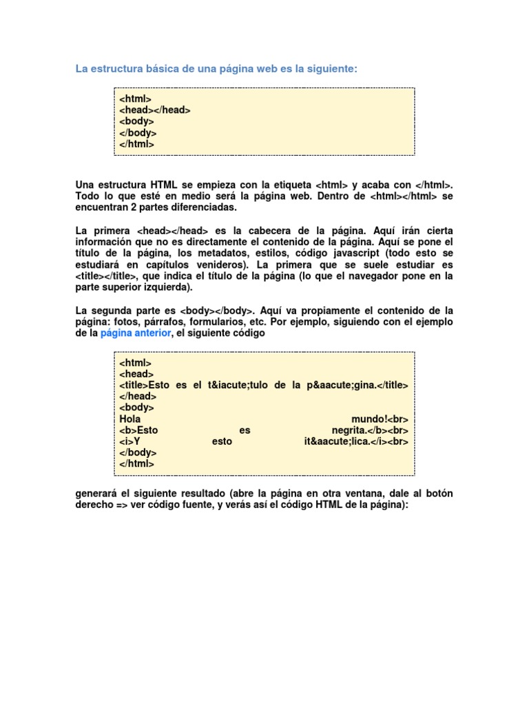 La Estructura Básica de Una Página Web | PDF | HTML | Red mundial