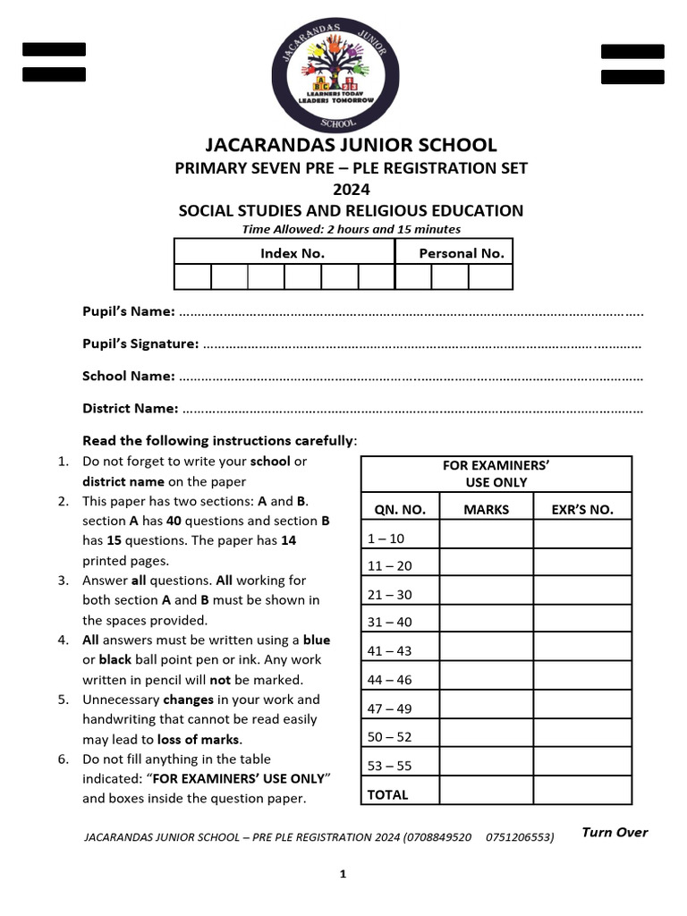 P.7 SST Pre Ple Reg 2024 | PDF | Jonah | Adam