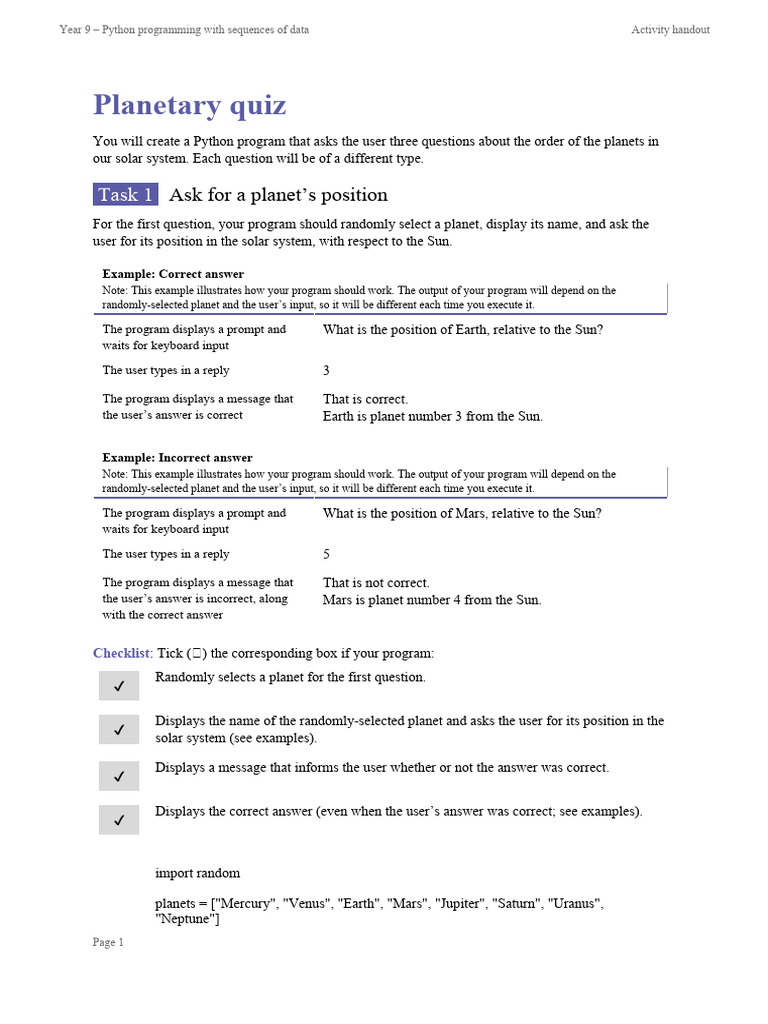 A3 Worksheet - Planetary Quiz - Mini-Project | PDF | Planets | Planets ...