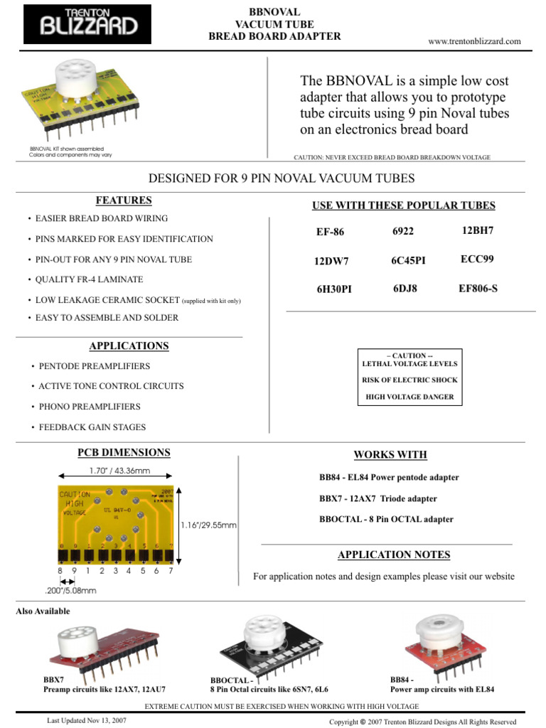 BB-Noval Tube Breadboard Adapter Data Sheet | PDF | Vacuum Tube | Electrical Engineering