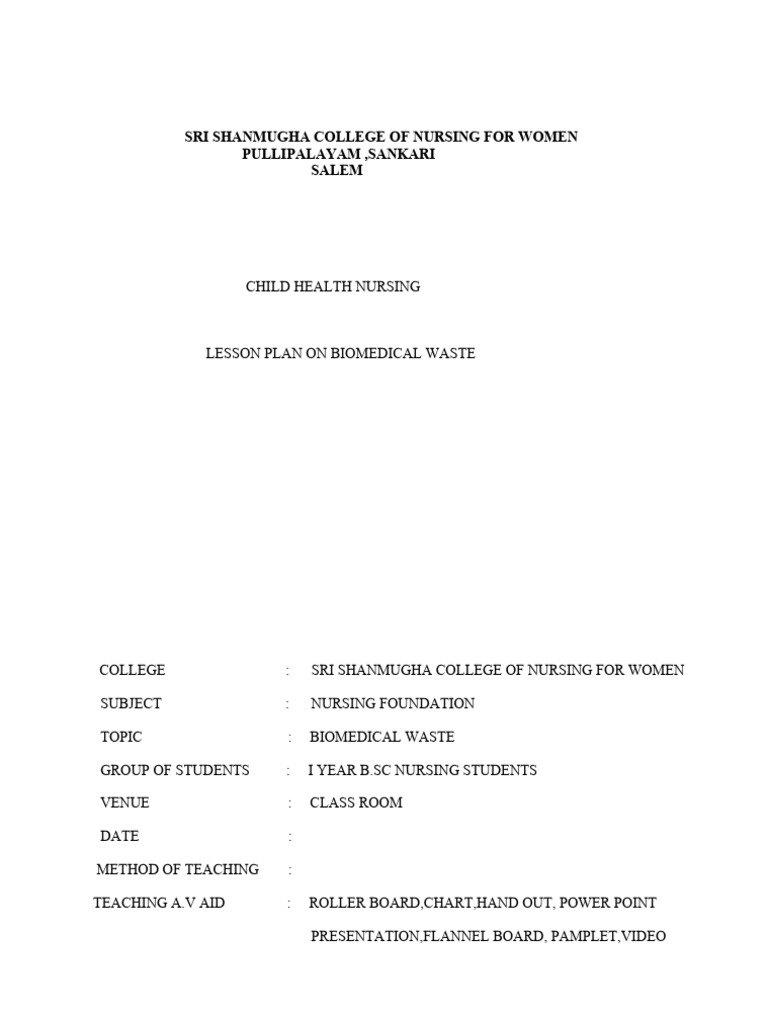 Lesson Plan - Biomedical Waste | PDF | Hiv/Aids | Infection