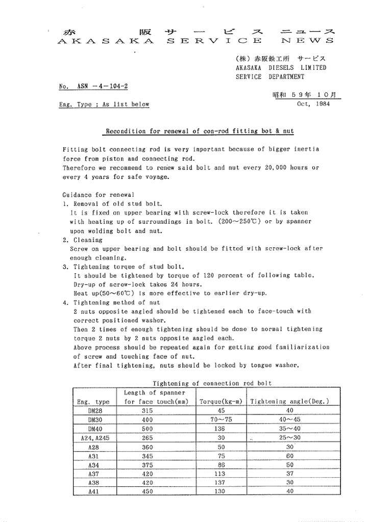 1984.10 ASN-4-104-2E 2ü@recondition For Renewal of Con-Rod Fitting Bolt ...