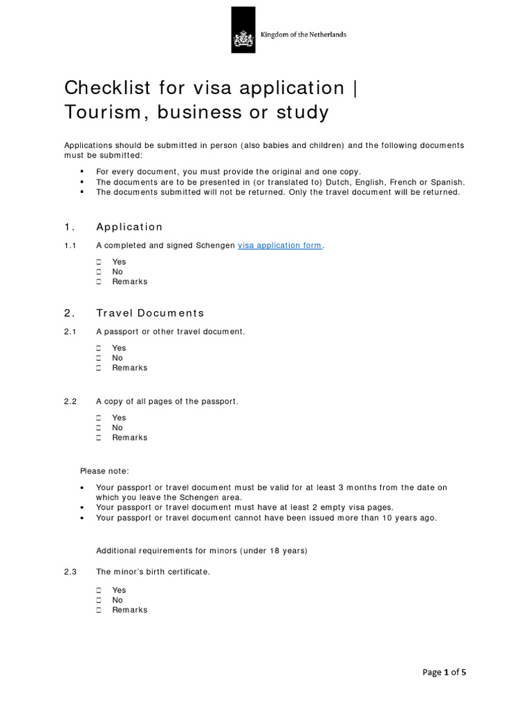 Checklist For Business - Tourism - Study | Download Free PDF | Travel Visa | Passport