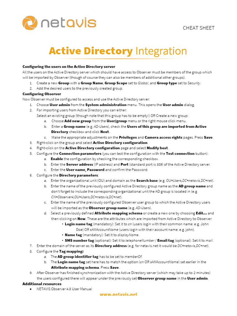 NETAVIS Cheat Sheet Active Directory Integration | PDF | Active Directory | Information ...