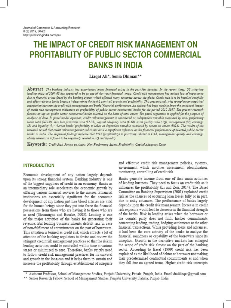 The Impact of Credit Risk Management On | PDF | Banks | Credit Risk