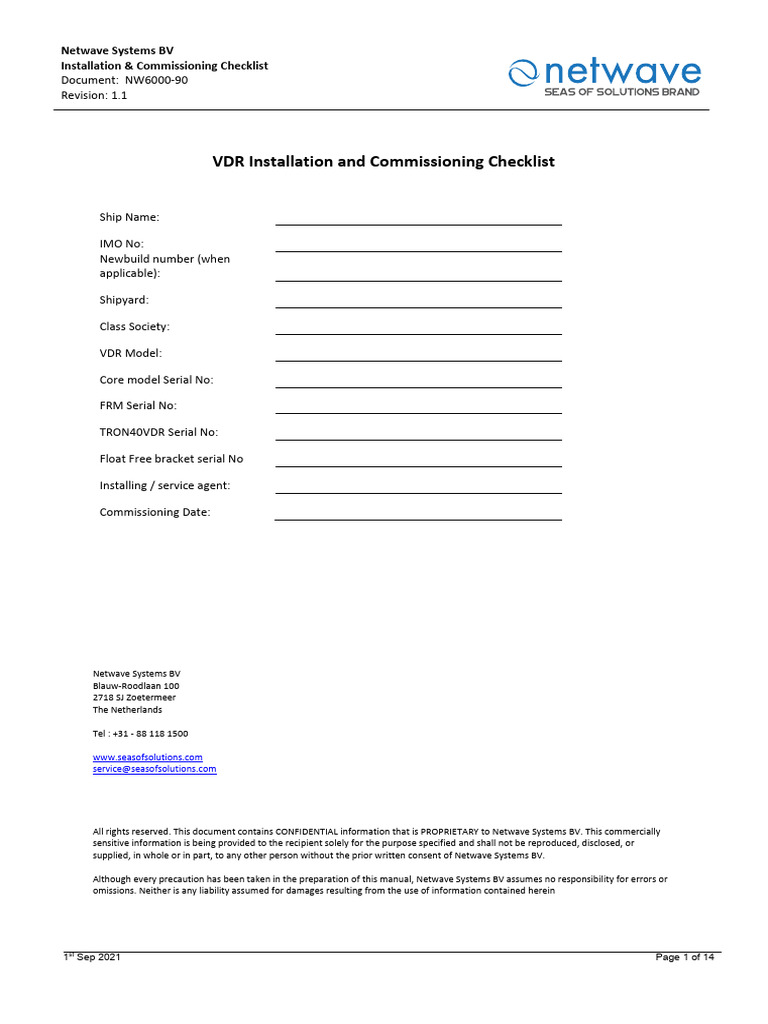 NW6000 90 VDR Commissioning PT and TA Certificates Rev 1 1 | PDF