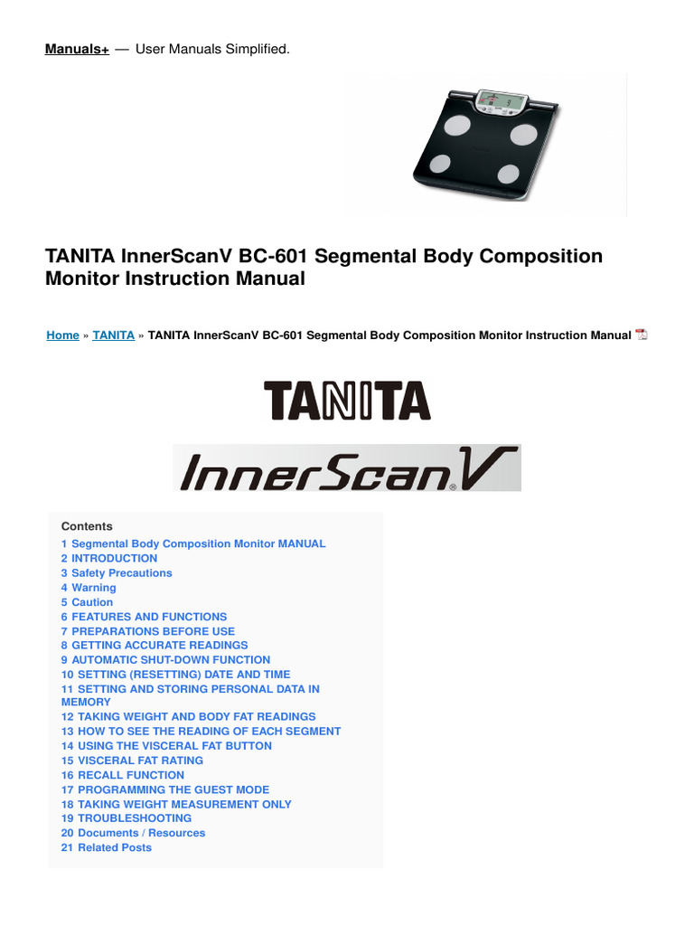 Innerscanv BC 601 Segmental Body Composition Monitor Manual | PDF ...