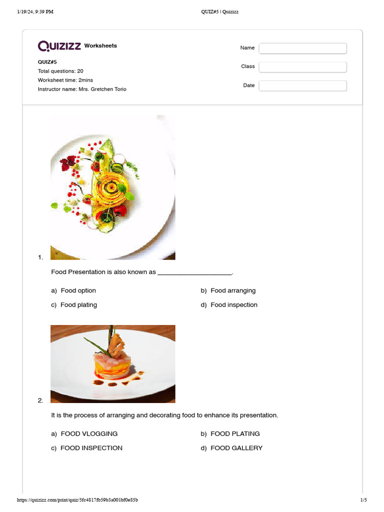Food Plating and Safety Quiz | PDF | Tableware | Food And Drink Preparation