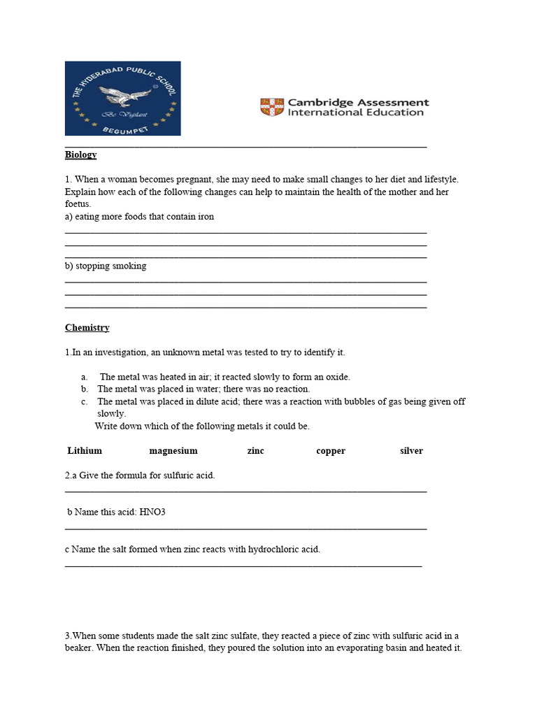 GR 8 Science Weekend Worksheet | PDF | Zinc | Metals