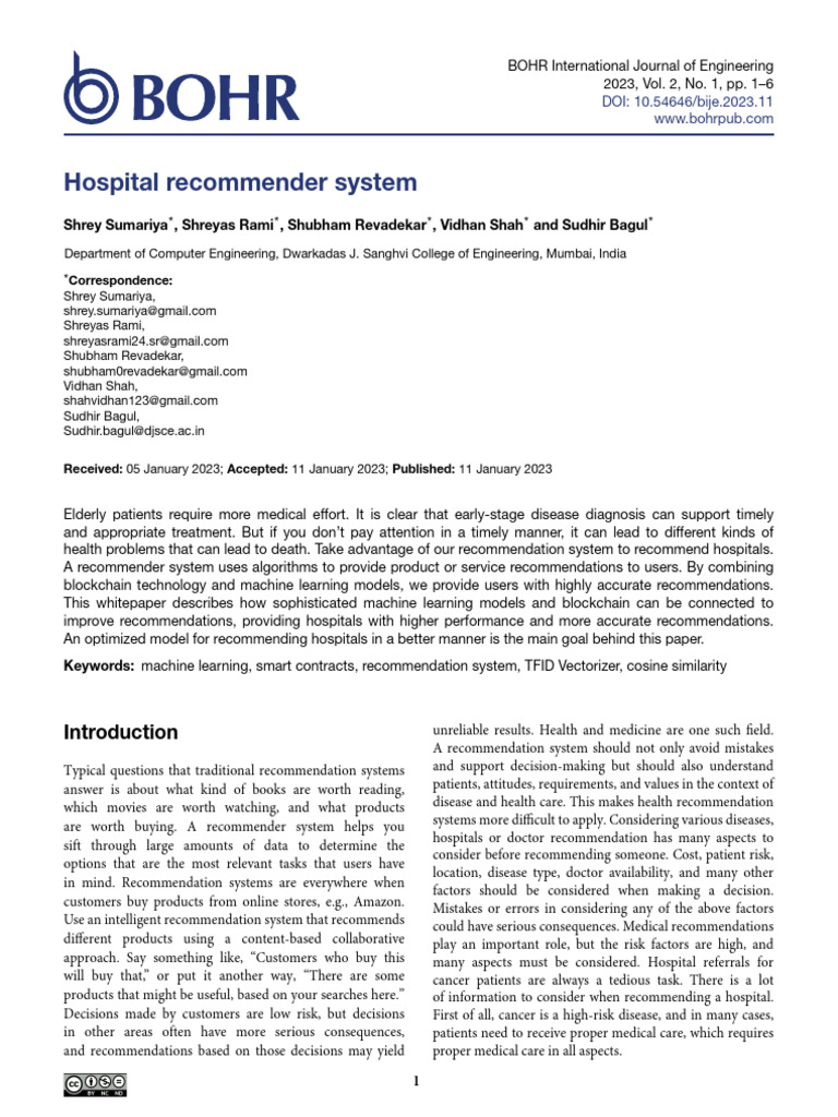 Hospital Recommender System | PDF | Health Care | Machine Learning