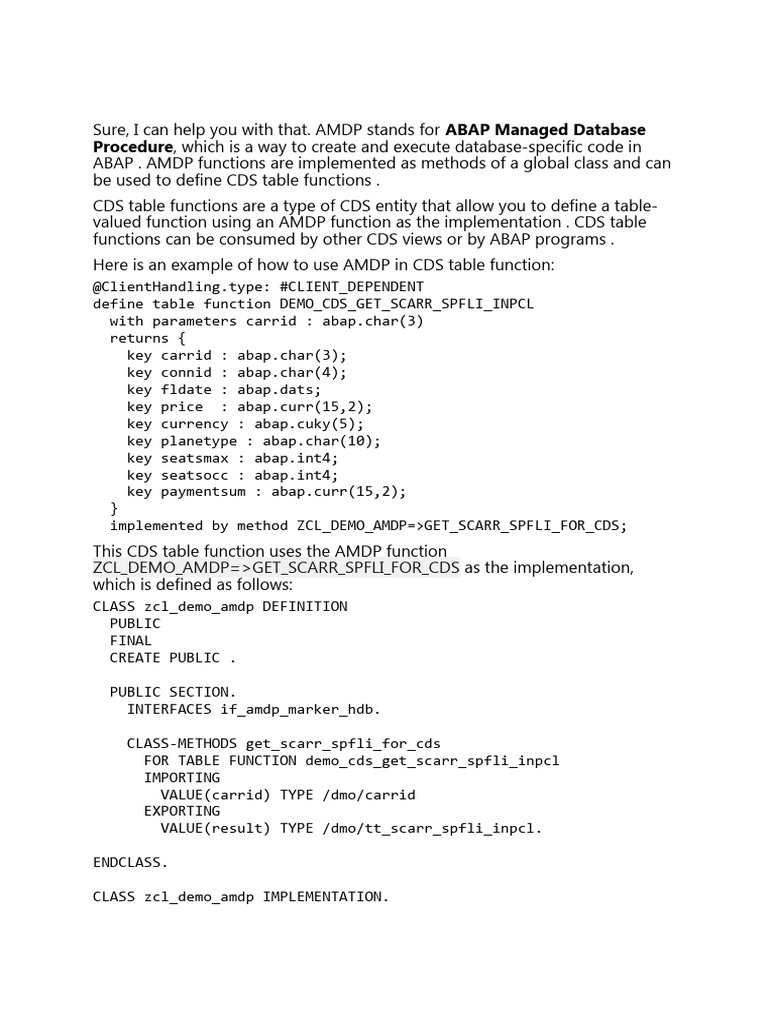 How To Use AMDP in CDS Table Function | Download Free PDF | Method (Computer Programming ...