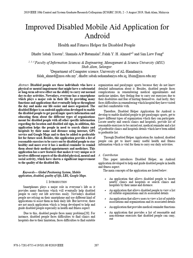 Improved Disabled Mobile Aid Application For Android Health and Fitness ...