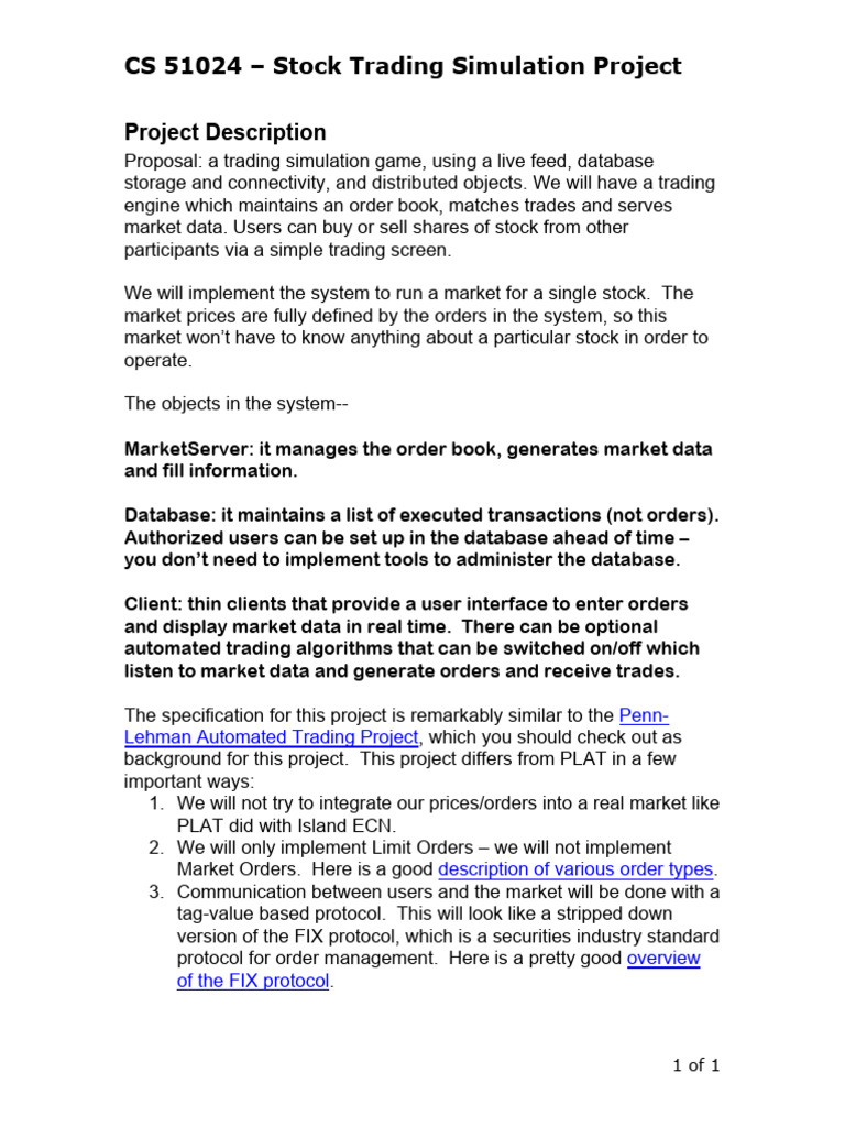 Stock Trading Simulation Project Overview | PDF | Databases | Order ...