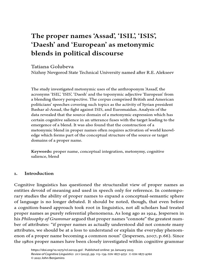 Golubeva T (2023). The proper names ‘Assad’, ‘ISIL’, ‘ISIS’, ‘Daesh ...
