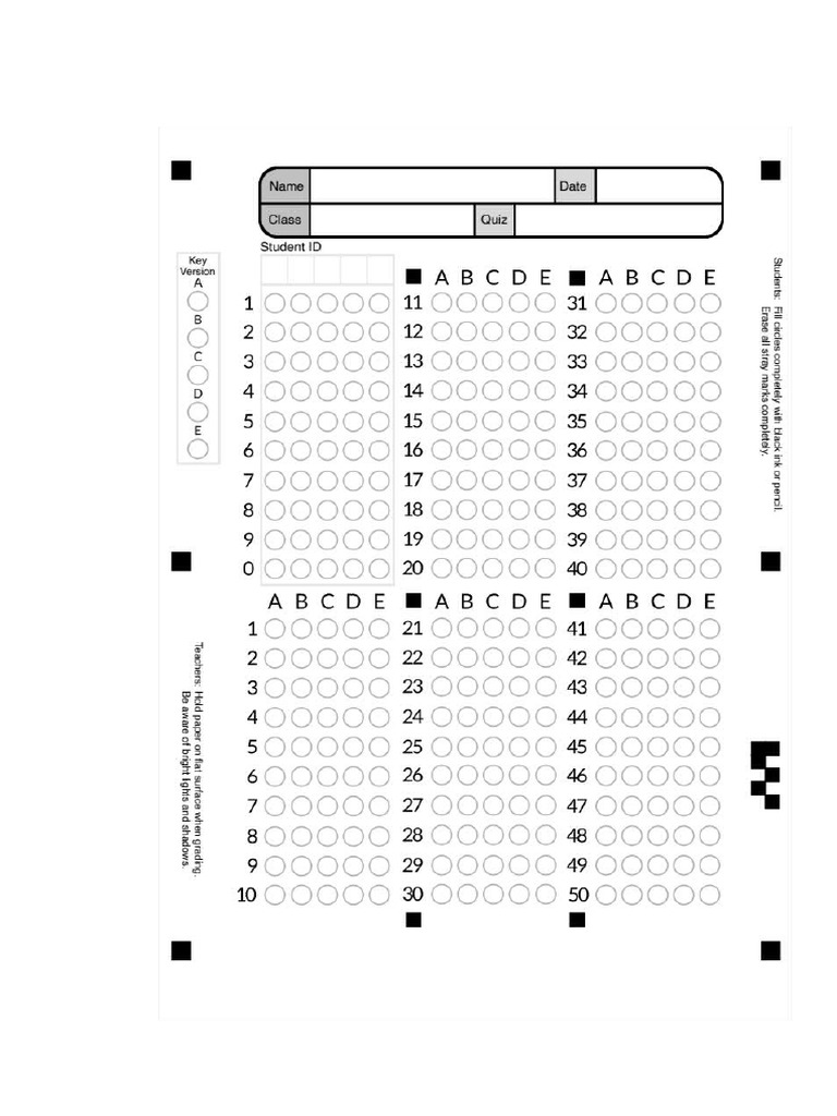 MCQs Answer Sheet | PDF