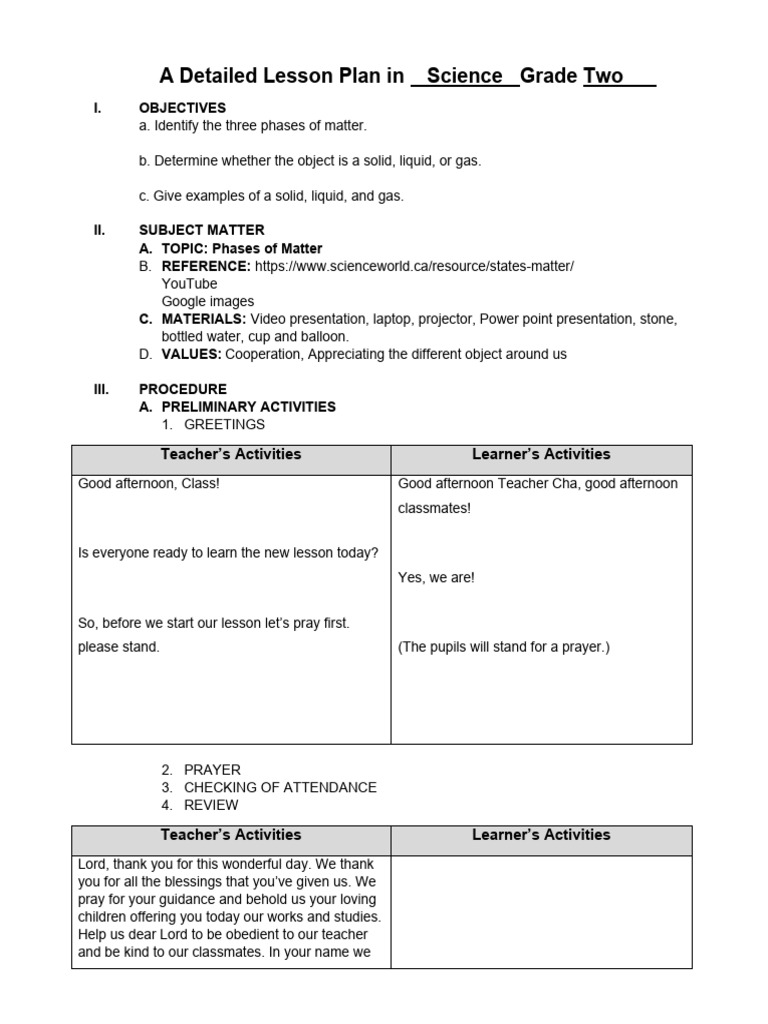 Science 2 Detailed Lesson Plan for Educ 114 | PDF | Matter | Water