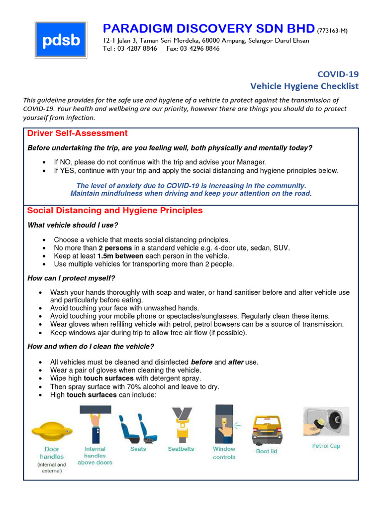 COVID-19 Vehicle Hygiene Checklist | PDF