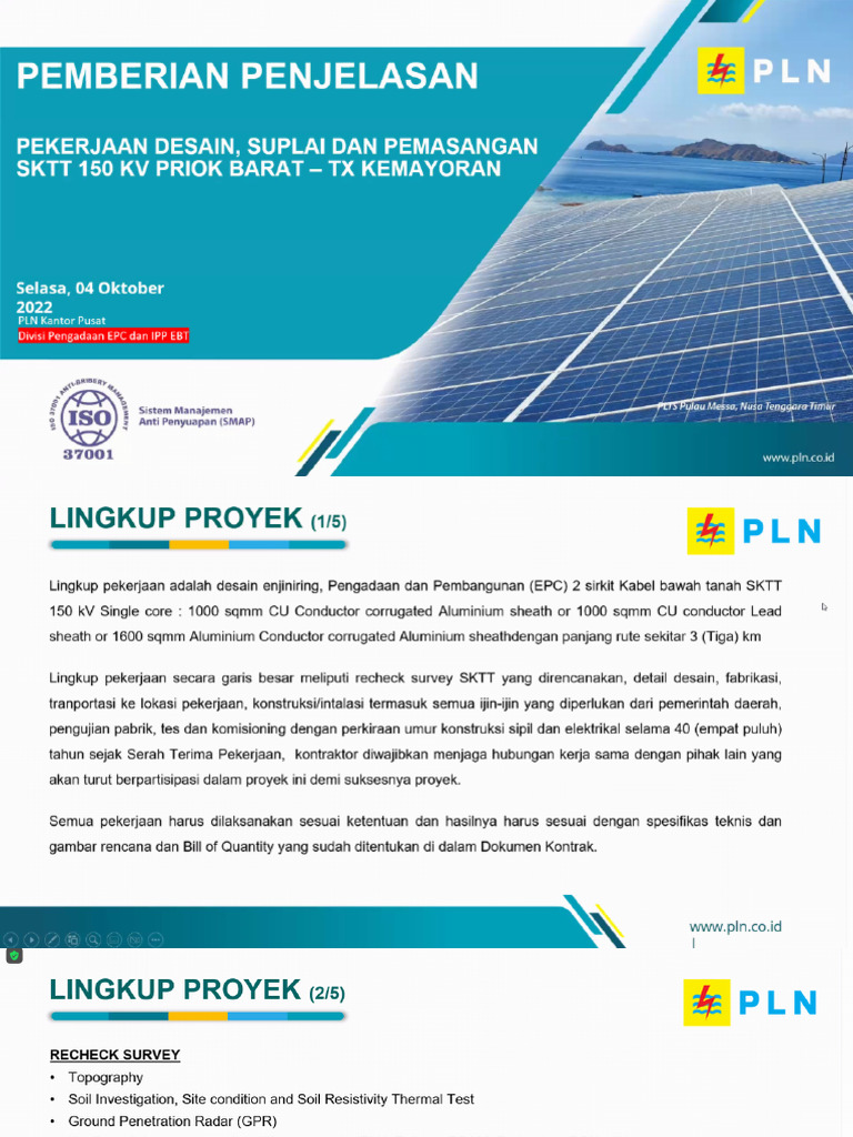 Presentasi PLN SKTT 150 KV Priok Barat-Kemayoran | PDF
