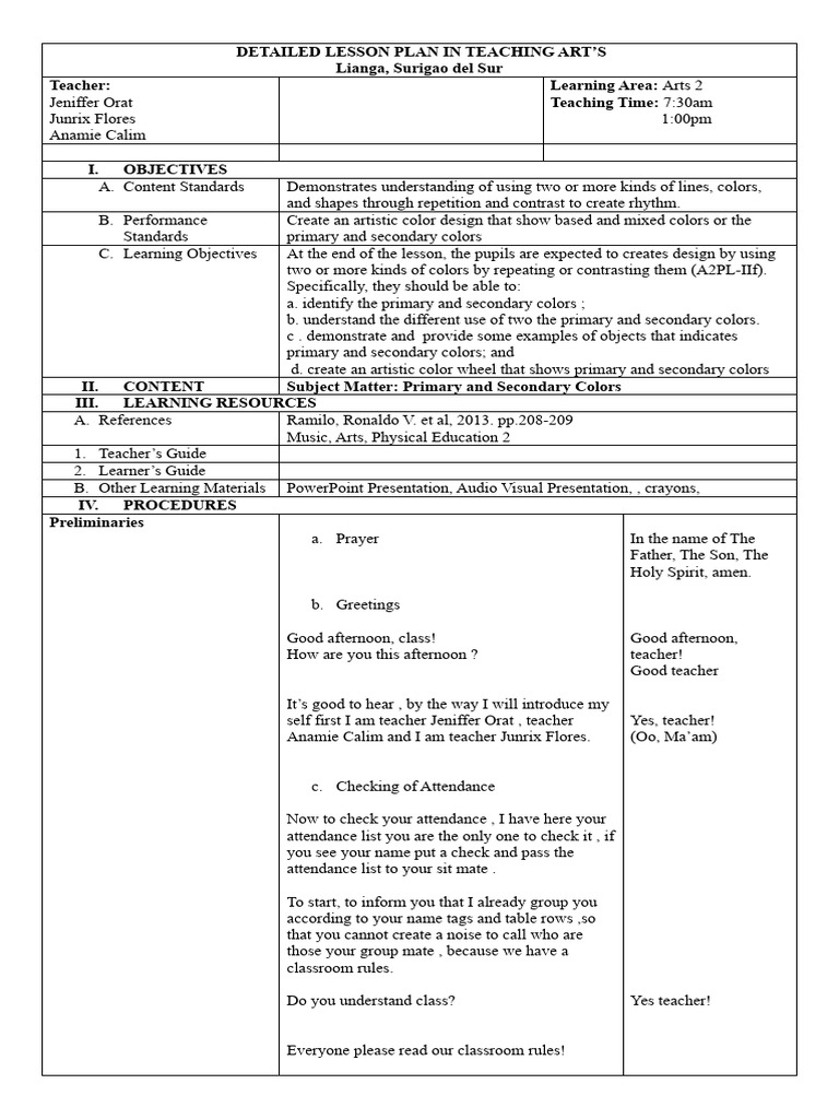 Lesson Plan: Primary & Secondary Colors | PDF | Color | Teachers