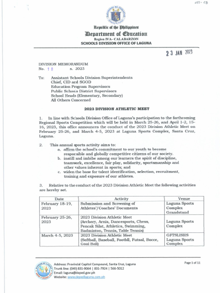 DM18s2023 2023 DIVISION ATHLETIC MEET | PDF
