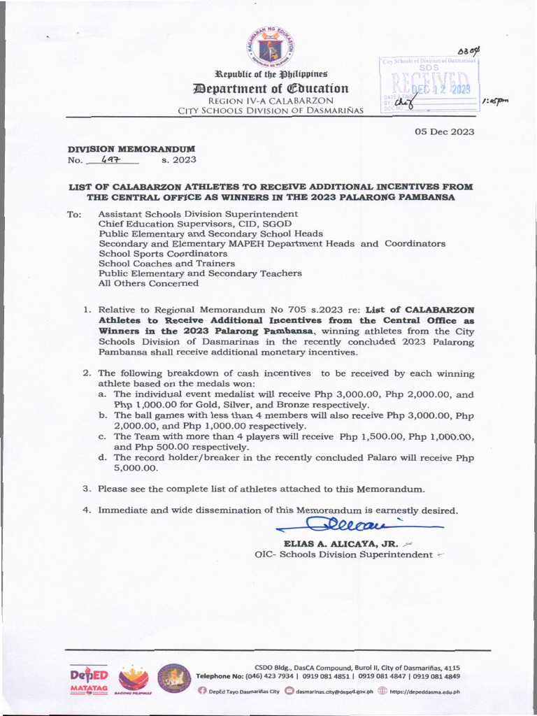 0304 - Division Memorandum No. 697 S. 2023 | PDF | Racing | Swimming