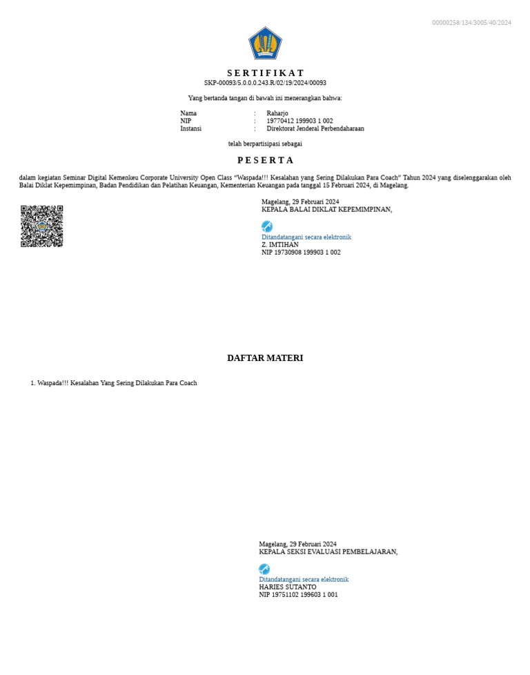 Certificate Raharjo | PDF