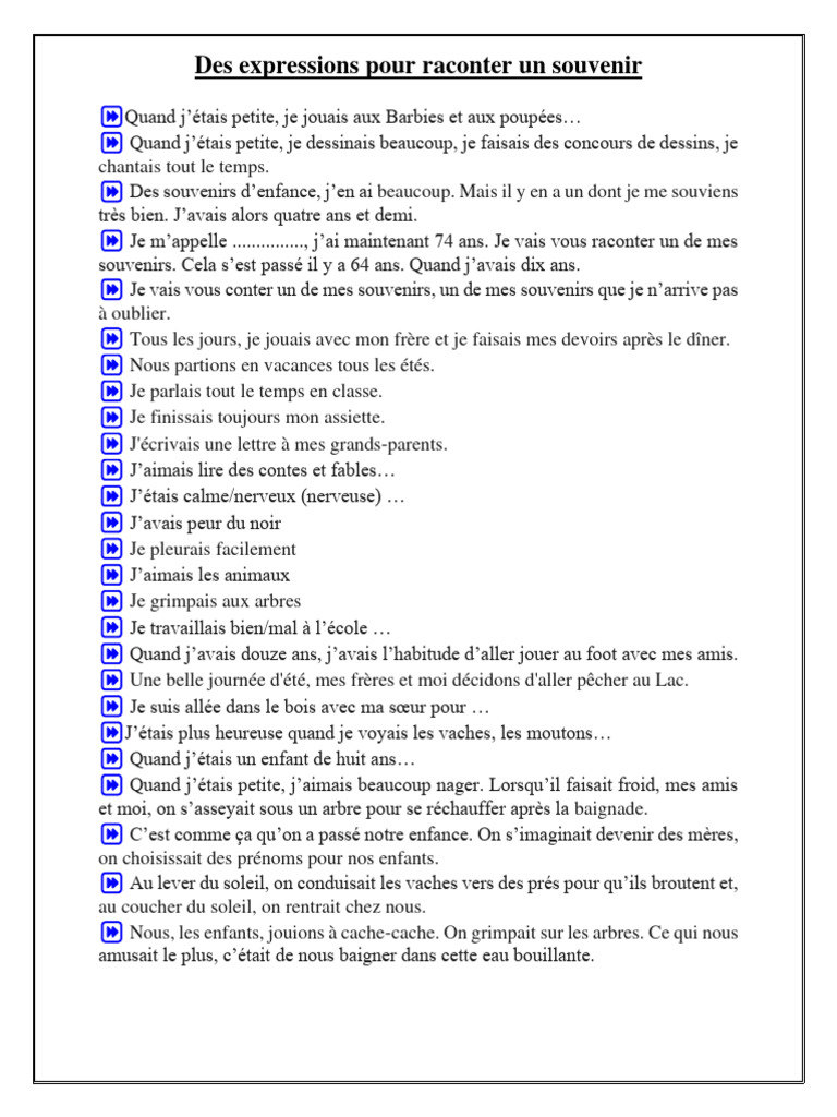 Raconter un souvenir d'enfance | PDF