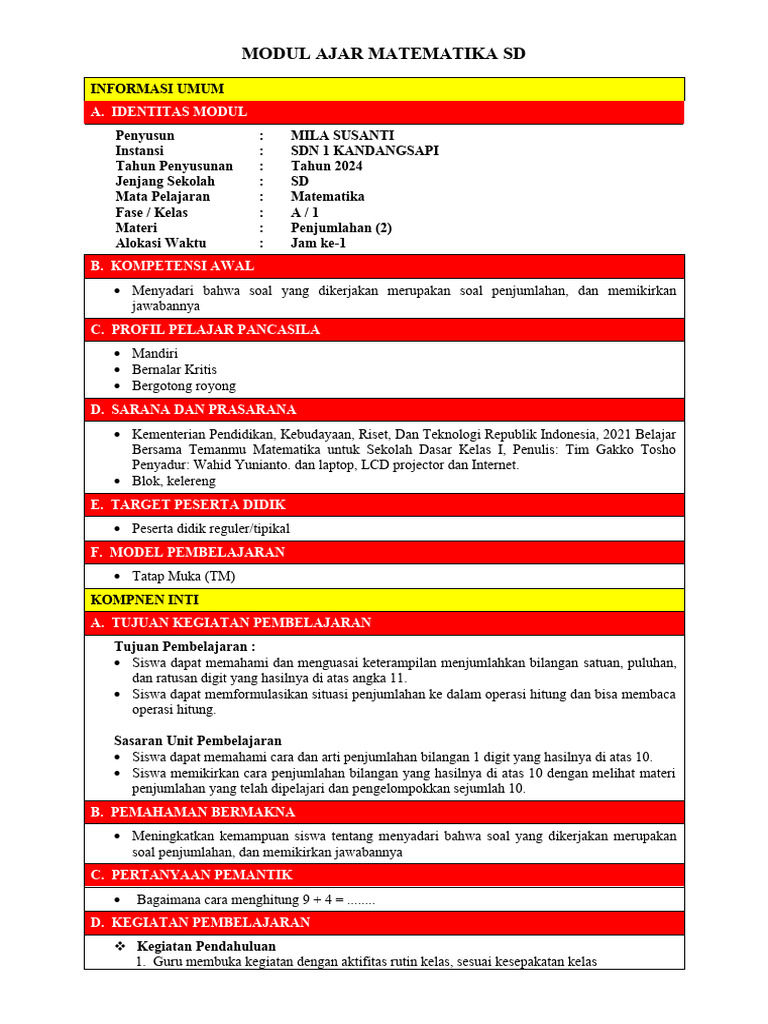 Modul Ajar Matematika SD | PDF