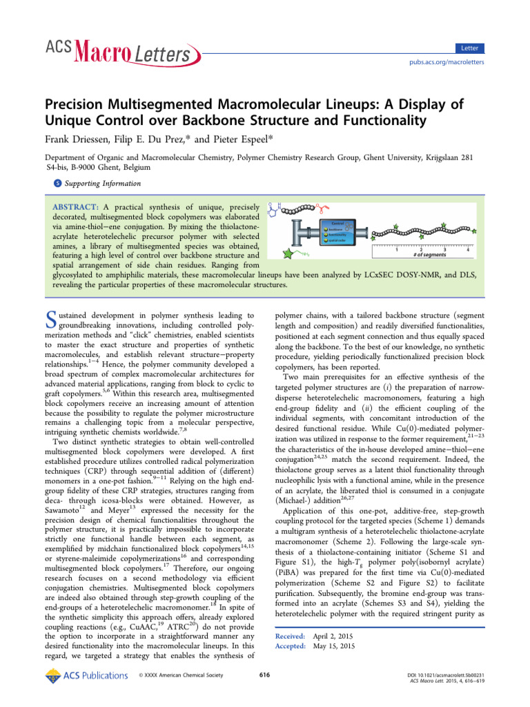 Precision Multisegmented Macromolecular Lineups: A Display of Unique Control Over Backbone ...