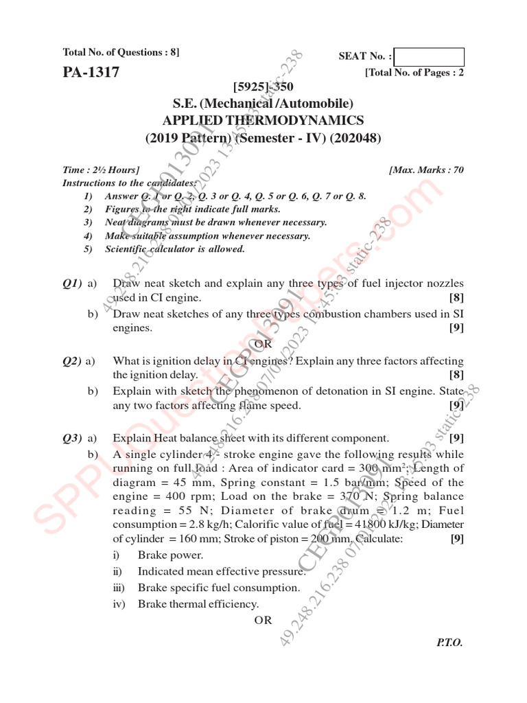 Be - Mechanical Engineering - Semester 4 - 2022 - November - Applied Thermodynamics at Pattern ...