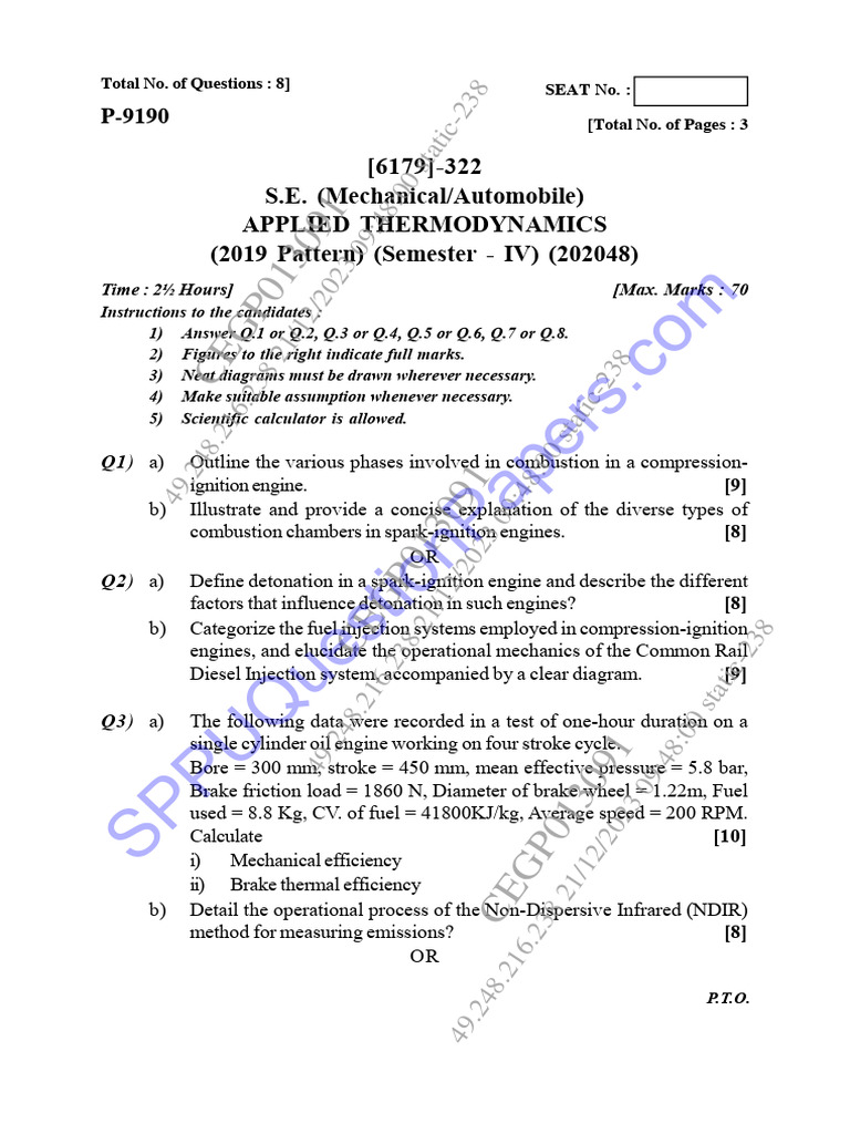 Be Mechanical Engineering Semester 4 2023 November Applied Thermodynamics at Pattern 2019 | PDF ...
